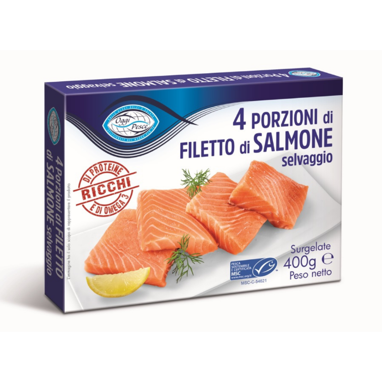 OggiPesce 4 PORZIONI di FILETTO di SALMONE SELVAGGIO 400GR